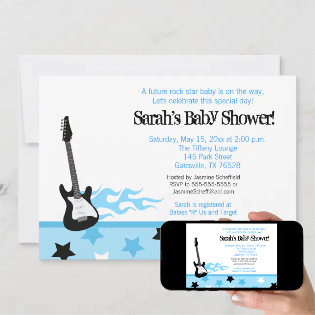 Future Rocker Baby Shower Invitation (Blue) | Zazzle
