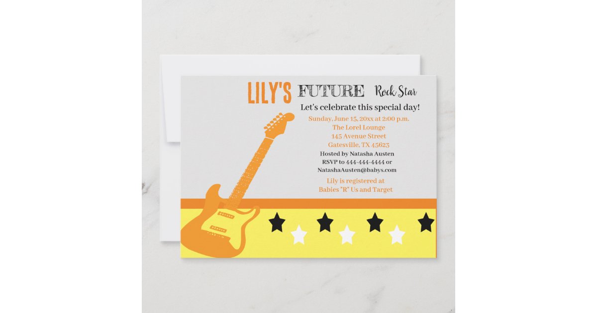 Future Rocker Baby Shower Yellow Invitation | Zazzle