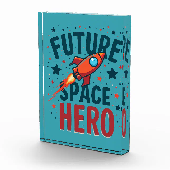 Future Space Hero Retro Rocket Ship Design Photo Block | Zazzle