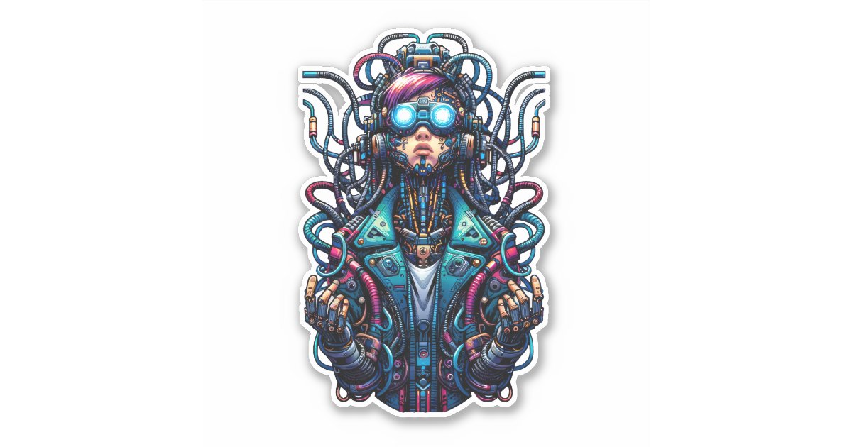 Futuristic Cyberpunk Techno Girl Sticker | Zazzle