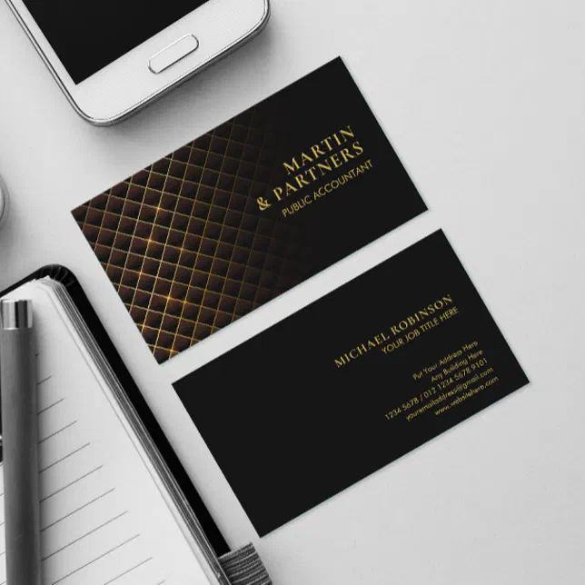 Futuristic Diamond Pattern | Gold Lines | Black Business Card | Zazzle