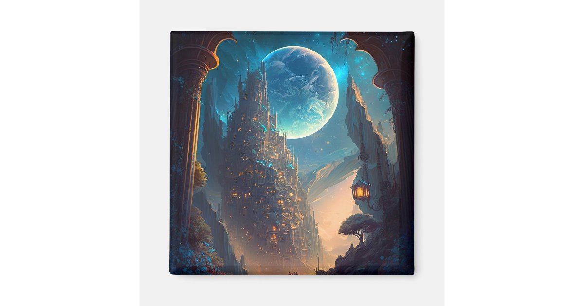 Futuristic Fantasy Castle Landscape Magnet | Zazzle