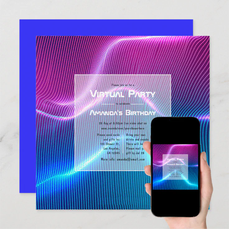 Futuristic Geometric Virtual Birthday Party Invitation | Zazzle