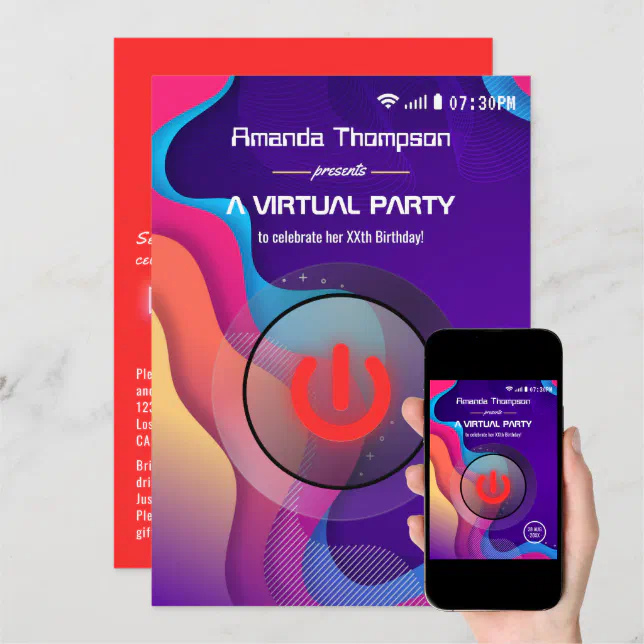Futuristic Geometric Virtual Birthday Party Invitation | Zazzle