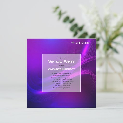 Futuristic Glow Virtual Birthday Party Invitation | Zazzle