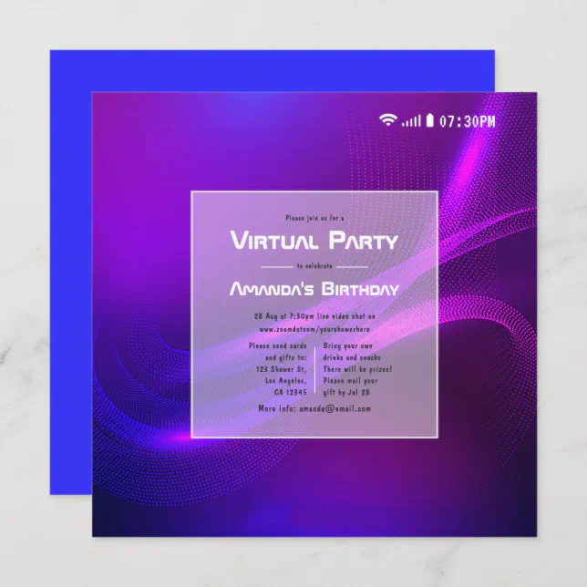 Futuristic Glow Virtual Birthday Party Invitation | Zazzle