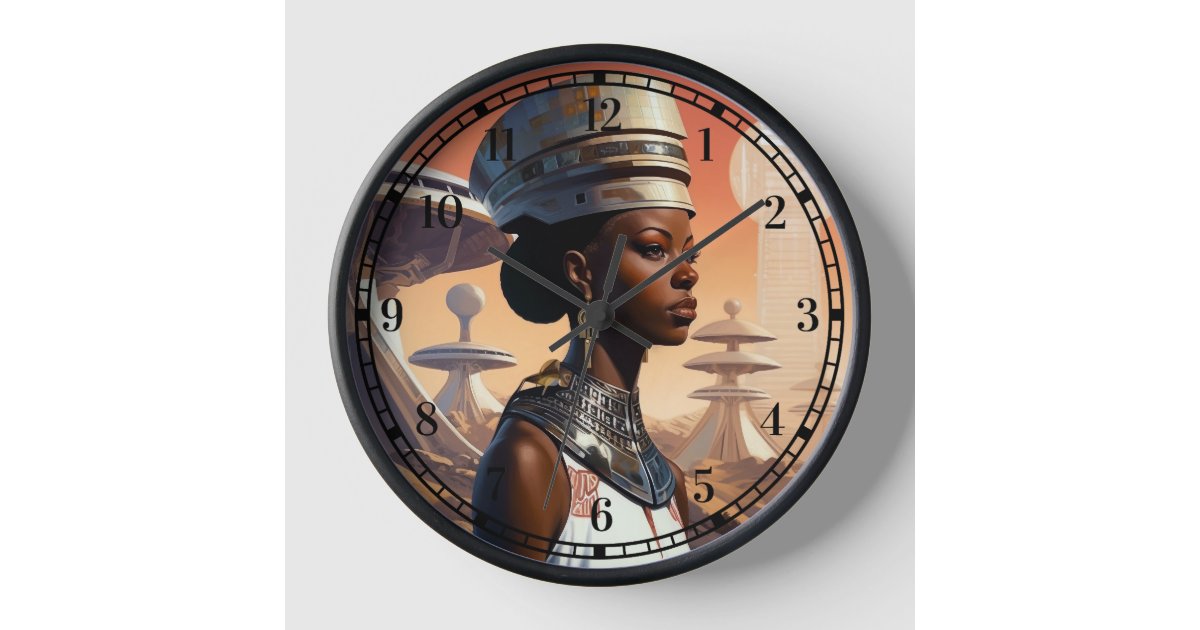 Futuristic Queen Afrofuturistic Science Fiction Clock | Zazzle