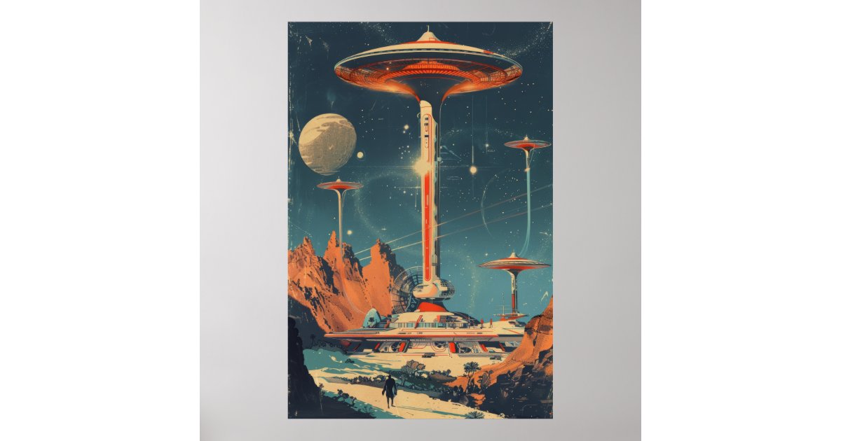 Futuristic Retroism Space Age Illustration Poster | Zazzle
