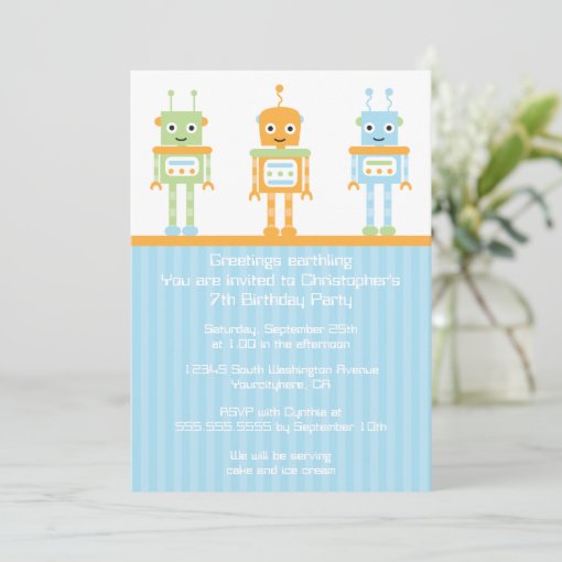 Futuristic robot boy's birthday party invitation | Zazzle