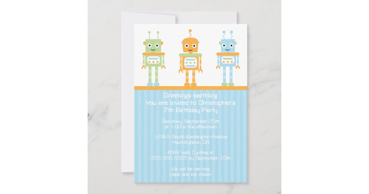 Futuristic robot boy's birthday party invitation | Zazzle