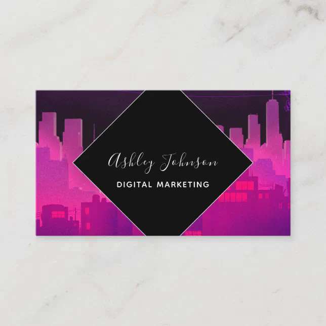 Futuristic Sci-Fi Retro City Digital Marketing Business Card | Zazzle