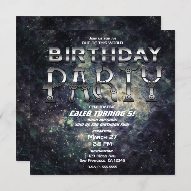 Futuristic Space Rock Cosmic Galaxy Birthday Party Invitation | Zazzle