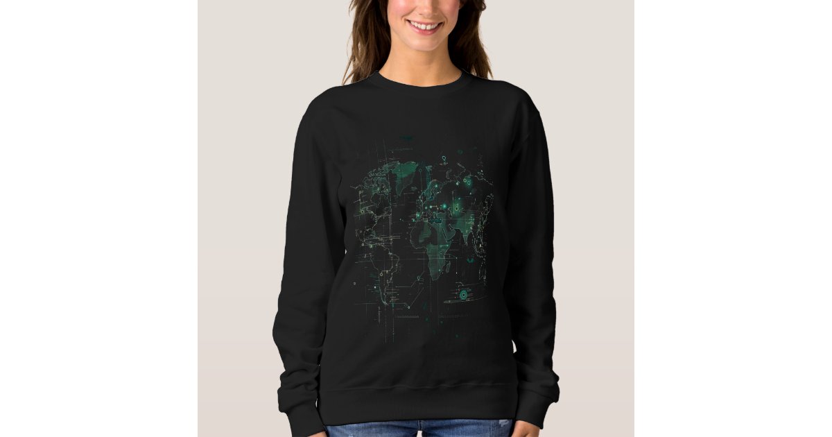 Futuristic World Map Sweatshirt | Zazzle