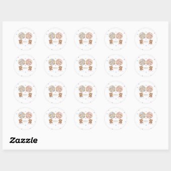 Fuzzy Bears Hearts & Balloons Gender Reveal Classic Round Sticker | Zazzle