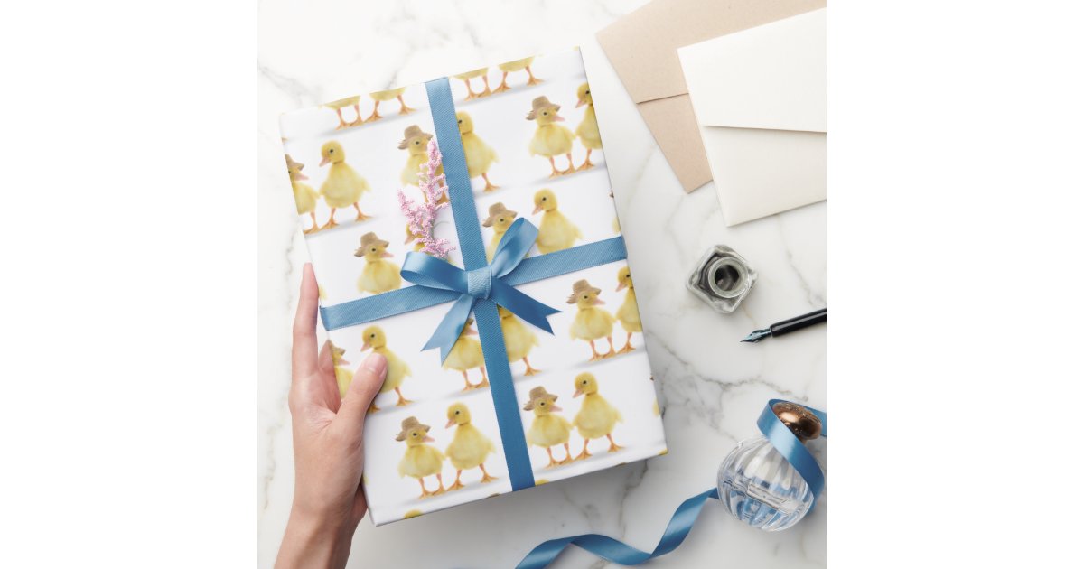 Fuzzy Duckling Couple On White Wrapping Paper | Zazzle