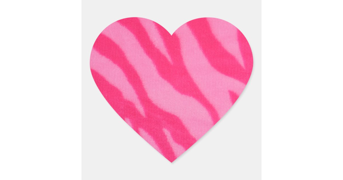 Fuzzy Pink Zebra Stripes Heart Sticker | Zazzle
