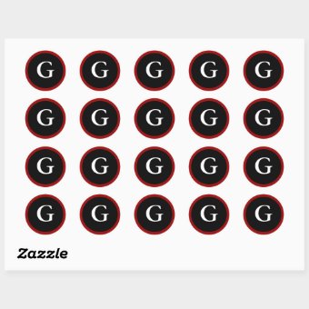 G : Initial G Letter G Red, White & Black Stickers | Zazzle