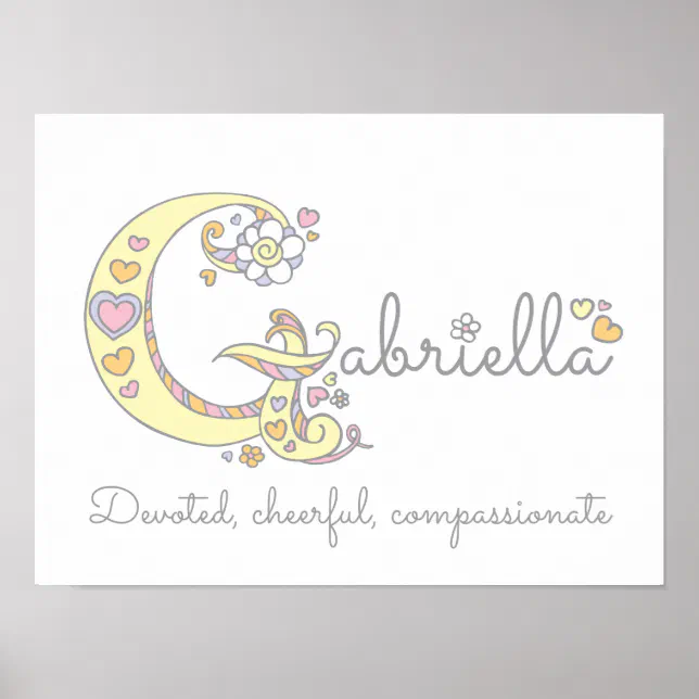G monogram art Gabriella girls name meaning poster | Zazzle