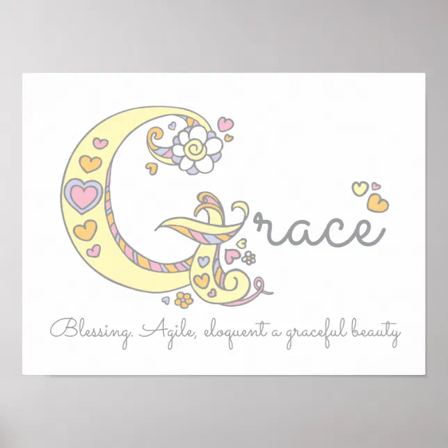 G monogram art Grace girls name meaning poster | Zazzle