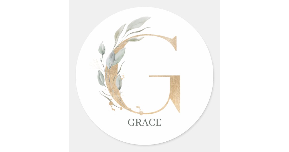 G Monogram Floral Personalized Classic Round Sticker | Zazzle