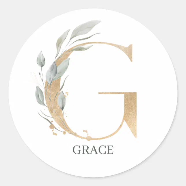 G Monogram Floral Personalized Classic Round Sticker | Zazzle