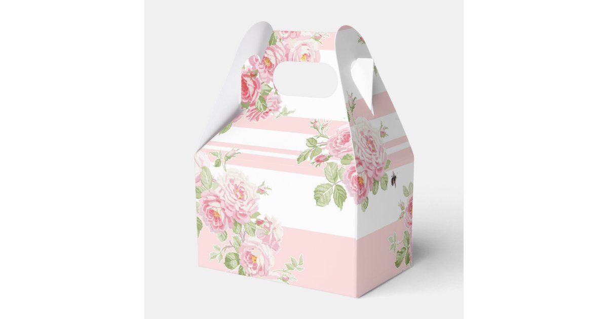 Gable Favor Box pink stripes and roses | Zazzle