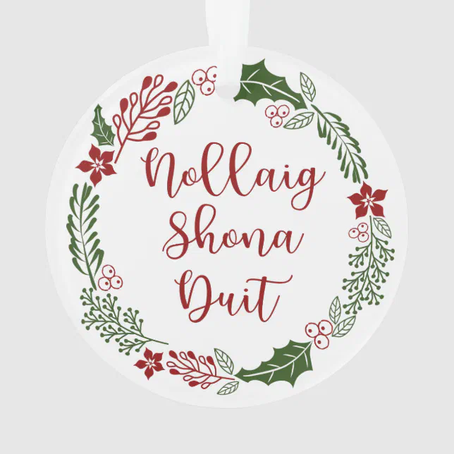 Gaelic Merry Christmas Wreath, Nollaig shona duit Ornament | Zazzle