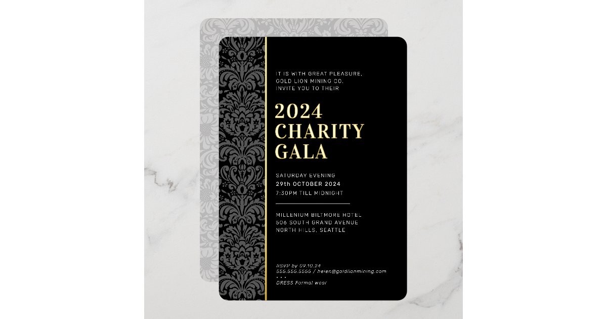 GALA BALL modern elegant event black tie gold Foil Invitation | Zazzle