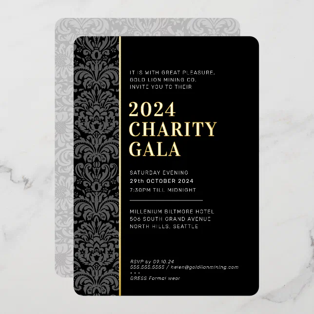 GALA BALL modern elegant event black tie gold Foil Invitation | Zazzle