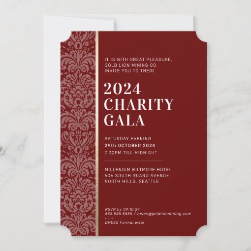 GALA BALL modern elegant event burgundy gold Invitation | Zazzle