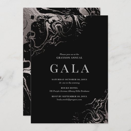 Gala Elegant Silver Marbling Invitation | Zazzle