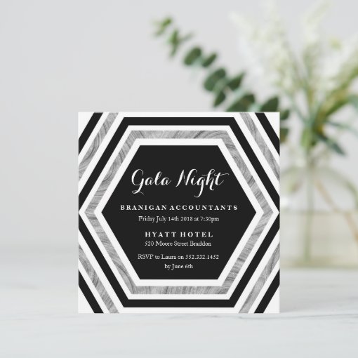 Gala Night Business Function Silver Hexagon Invitation | Zazzle
