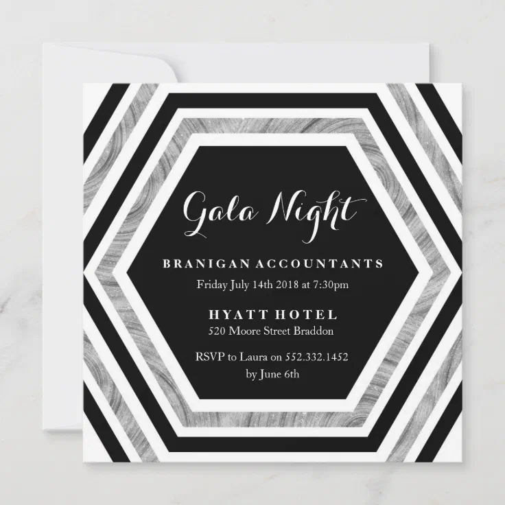 Gala Night Business Function Silver Hexagon Invitation | Zazzle