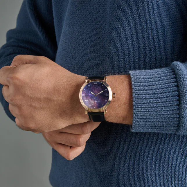Galactic Galaxy Outer Space Nebula Navy Blue Watch | Zazzle