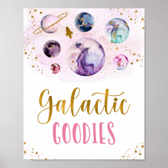 Galactic Goodies Galaxy Pink Gold Space Birthday Poster | Zazzle