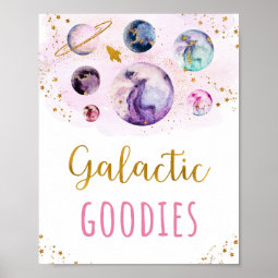 Galactic Goodies Pink Gold Space Birthday Poster | Zazzle