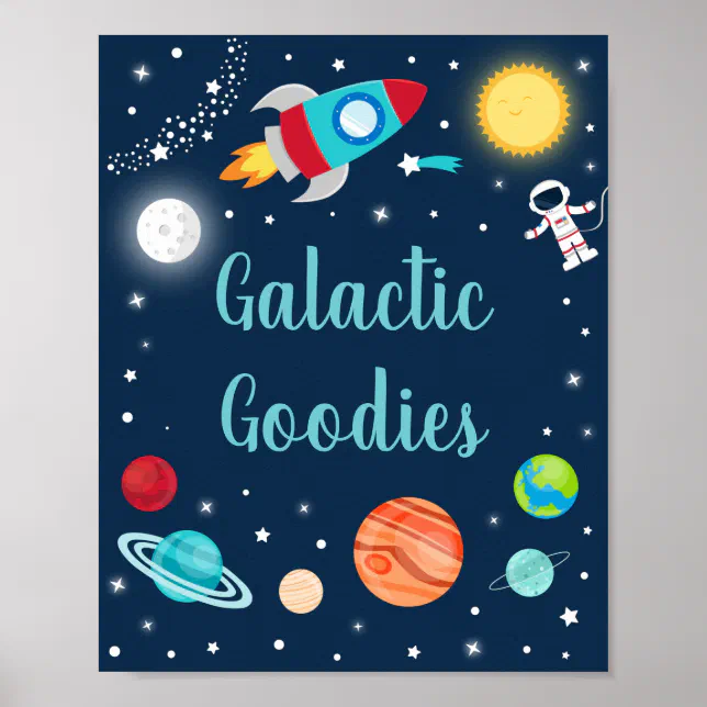 Galactic Goodies Space Rocket Ship Planets Party Poster | Zazzle
