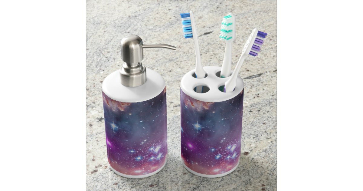 Galactic Outer Space Purple Nebulae Soap Dispenser & Toothbrush Holder ...