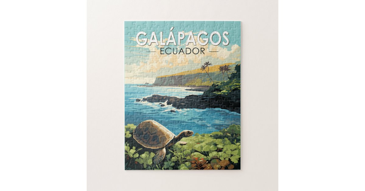 Galapagos Islands Giant Tortoise Travel Art Retro Jigsaw Puzzle | Zazzle