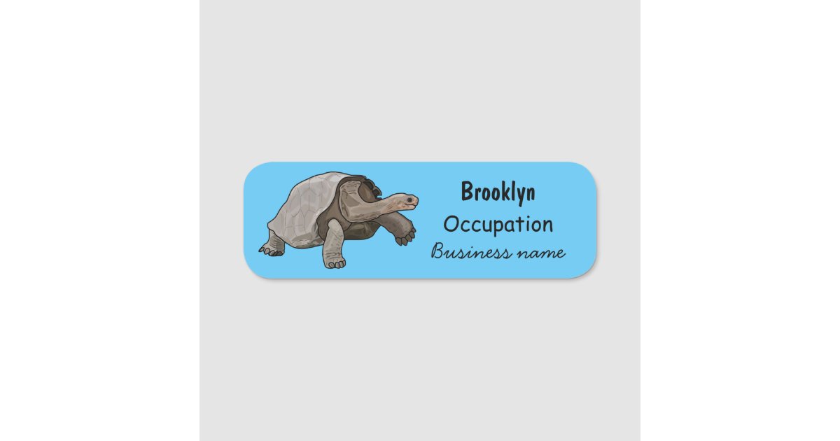 Galapagos tortoise cartoon illustration name tag | Zazzle