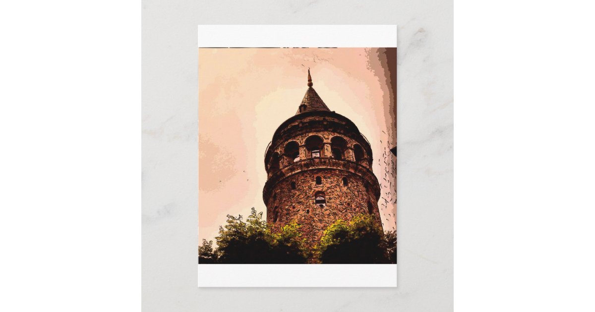 Galata Tower In Istanbul Hand drawing Postcard | Zazzle