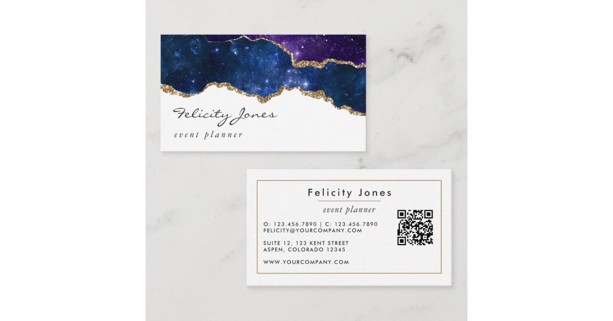 Galaxy Agate Stone QR Code Business Card | Zazzle
