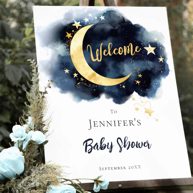 Galaxy Baby Shower Welcome Sign Moon and Stars | Zazzle