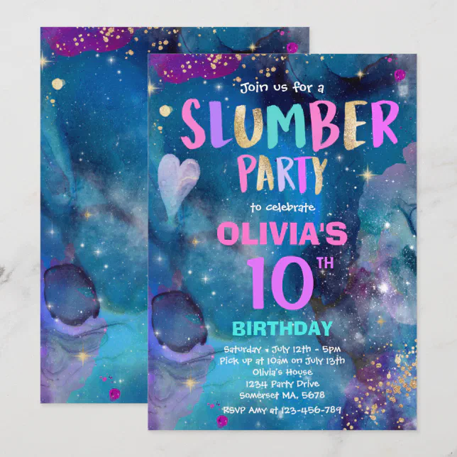 Galaxy Birthday Party Tween Galaxy Slumber Party Invitation | Zazzle