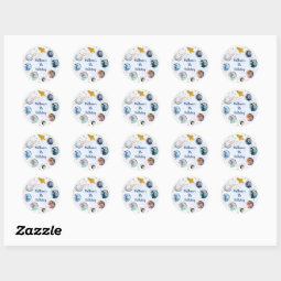 Galaxy Blue Gold Outer Space Birthday Classic Round Sticker | Zazzle