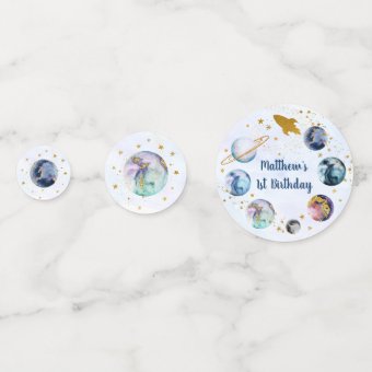 Galaxy Blue Gold Outer Space Birthday Confetti | Zazzle
