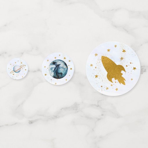 Galaxy Blue Gold Outer Space Birthday Confetti | Zazzle