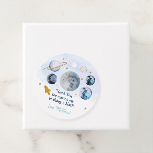 Galaxy Blue Gold Outer Space Birthday Favor Tags | Zazzle
