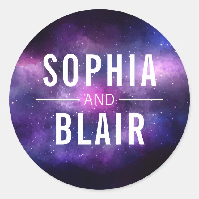 Galaxy Celestial Stars Modern Wedding Personalized Classic Round ...