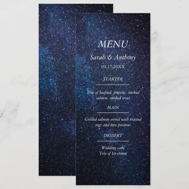 Galaxy Celestial Stars Night Sky Wedding Food Menu | Zazzle
